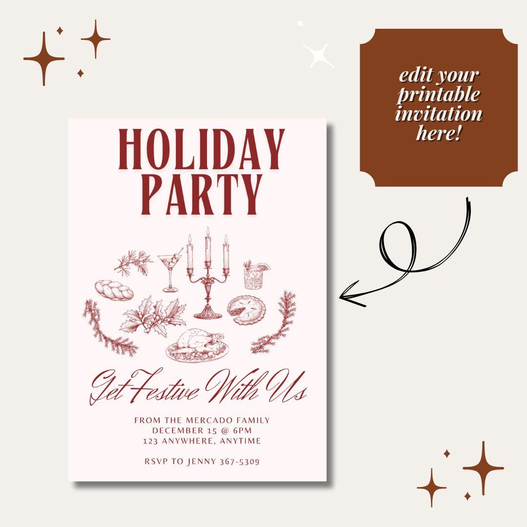 Printable Editable Digital Holiday Party Invite - Download, Edit ...