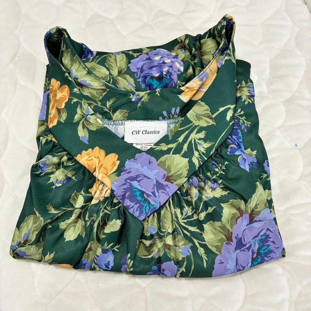 CW Classics Floral House Dress Green Purple Yellow Short Sleeve Mumu ...