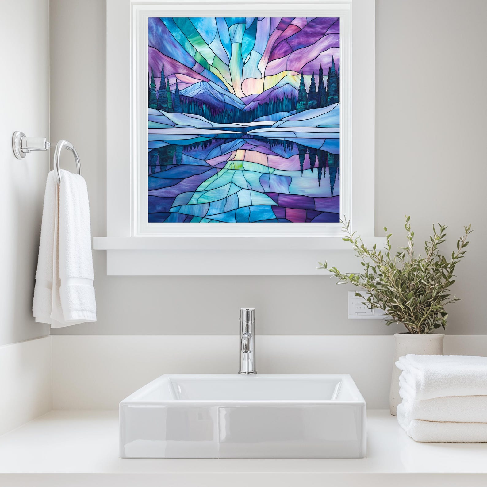 Northern Lights Stained Glass Window Film | Aurora Borealis Privacy ...