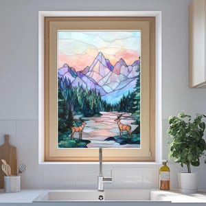 Frosted Mountain & Deer Window Film | Custom Size, Privacy - Etsy