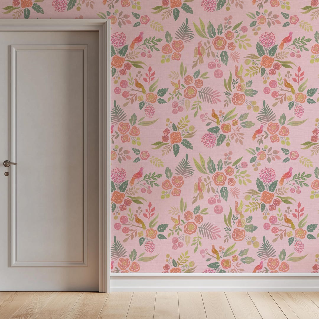Peel Stick - Unpasted Cheerful Wallpaper | Charming Floral Elegance ...