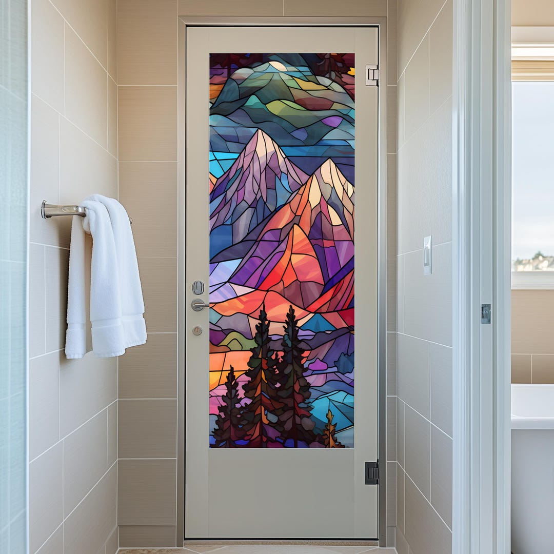 Mountain Sunset Stained Glass Window Film | Custom Size, Privacy - Etsy