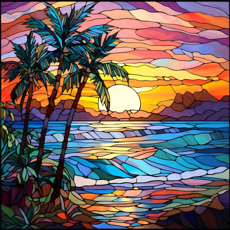Palm Beach Sunset Stained Glass Window Film | Custom Size | Frosted ...