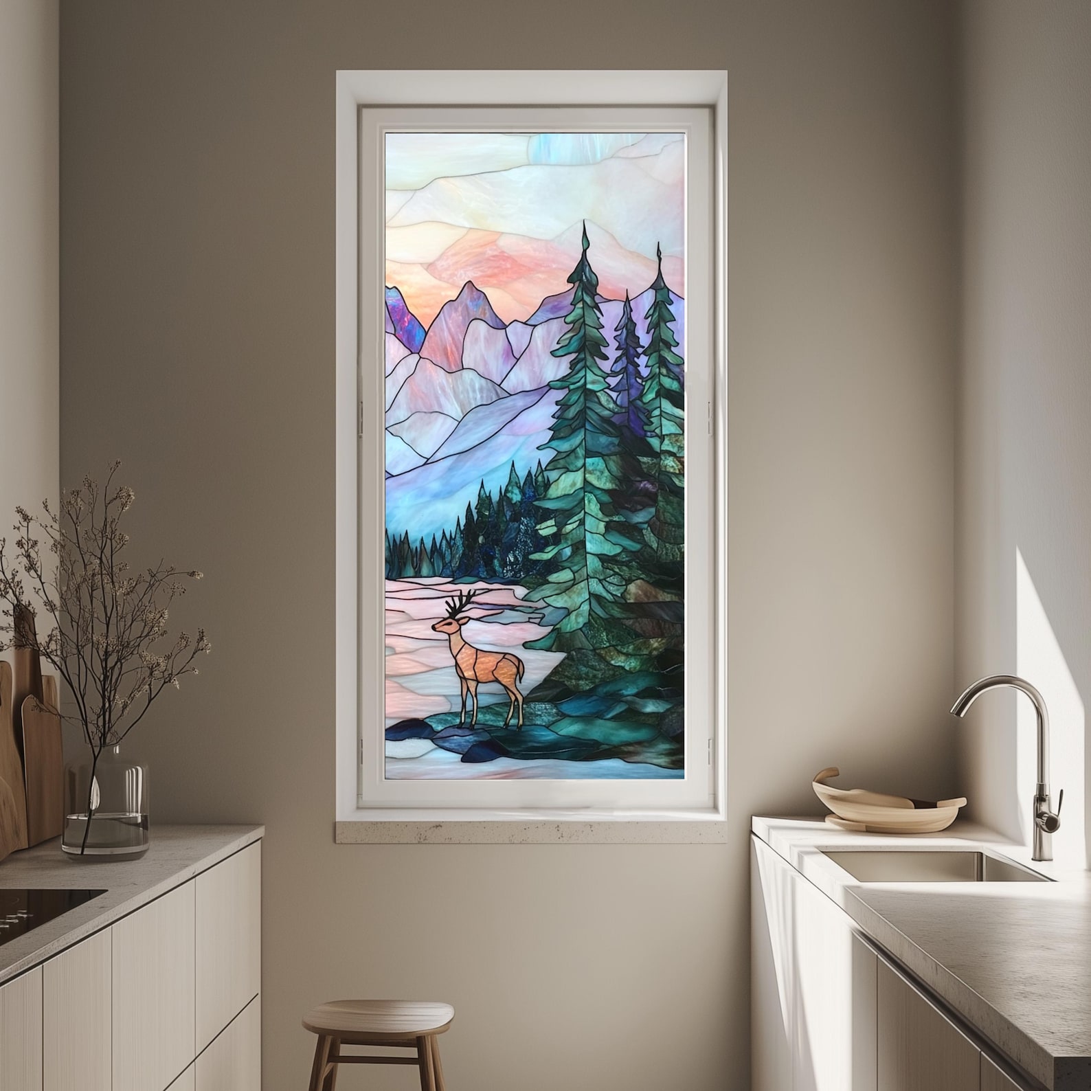 Frosted Mountain & Deer Window Film | Custom Size, Privacy - Etsy
