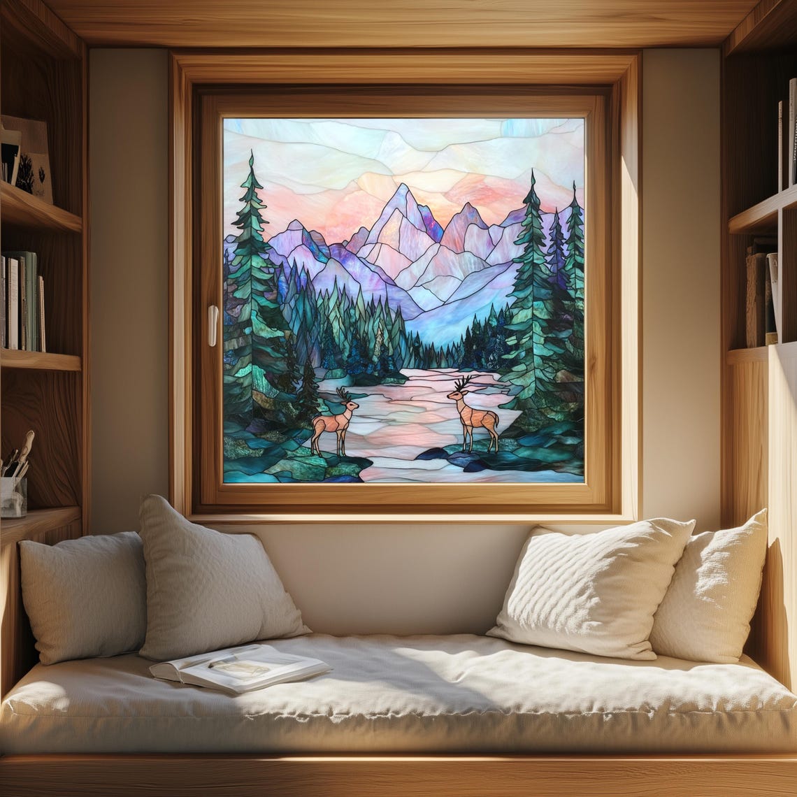 Frosted Mountain & Deer Window Film | Custom Size, Privacy - Etsy