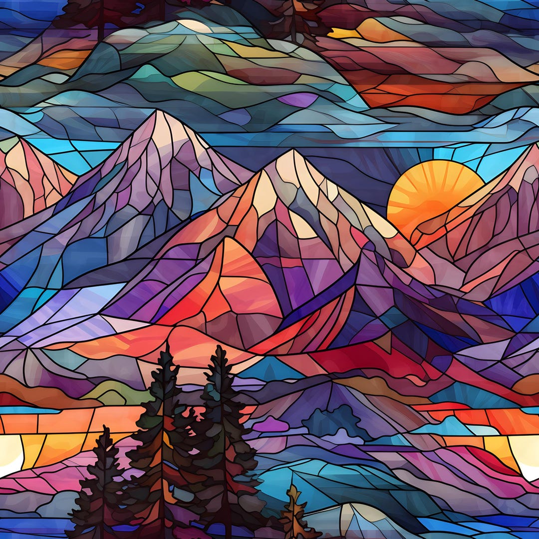 Mountain Sunset Stained Glass Window Film | Custom Size, Privacy - Etsy