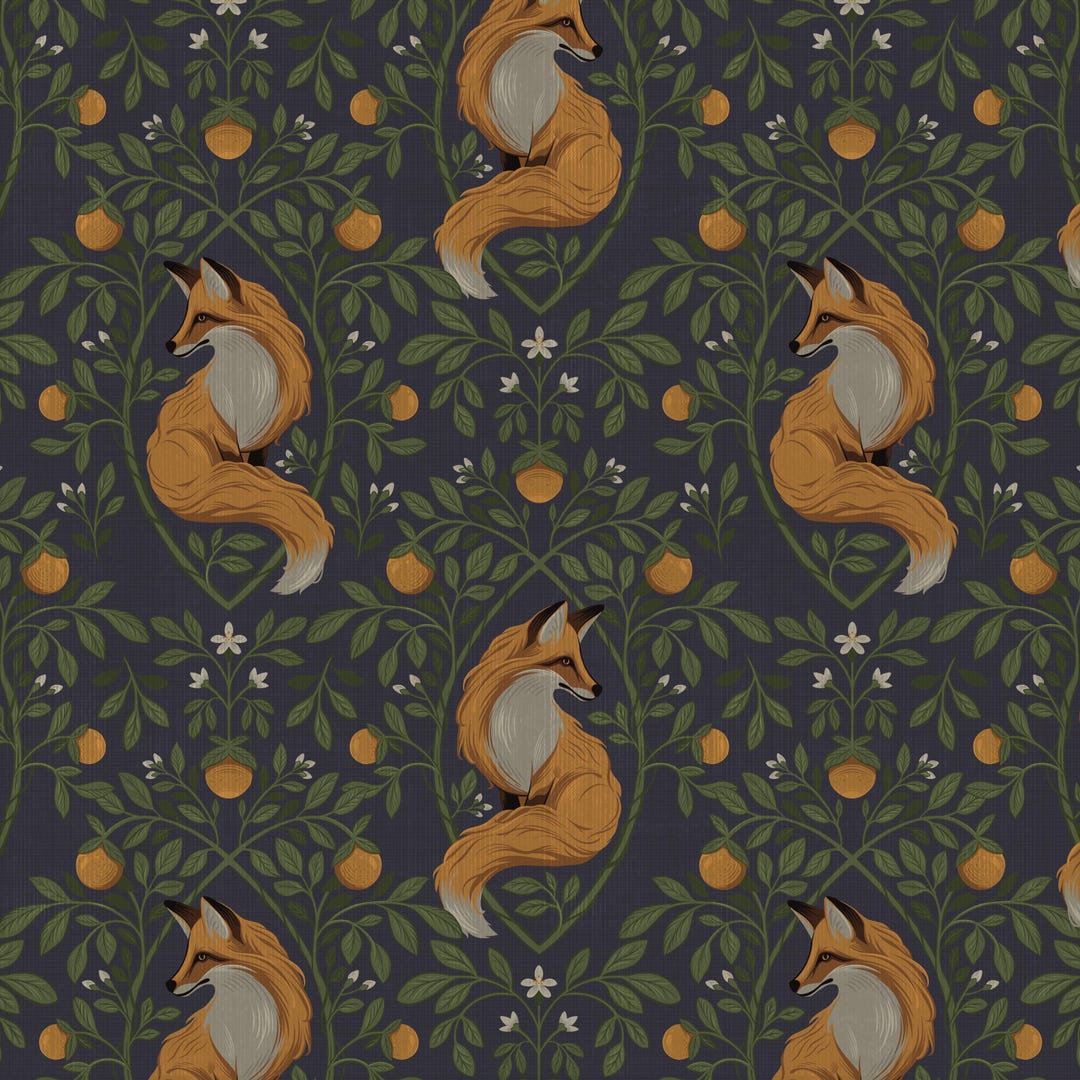 Fairytale Fox Wall Mural | Green Forest Peel and Stick Wallpaper ...