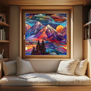 Mountain Sunset Stained Glass Window Film | Custom Size, Privacy - Etsy
