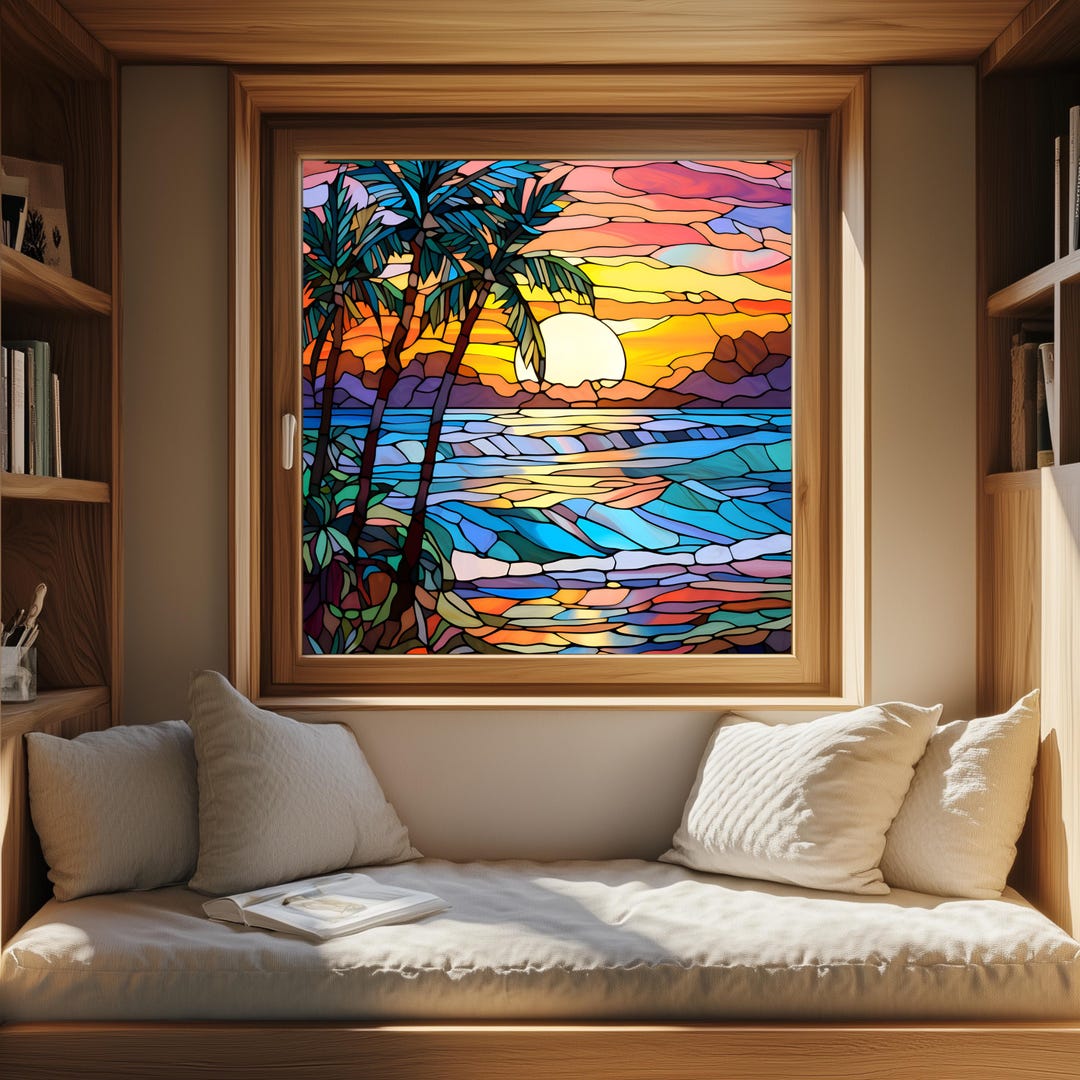 Palm Beach Sunset Stained Glass Window Film | Custom Size | Frosted ...