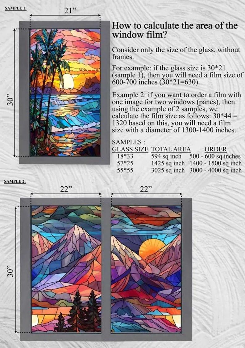 Stained Glass Window Door Cling Frosted PVC Free Custom Size Mountain ...