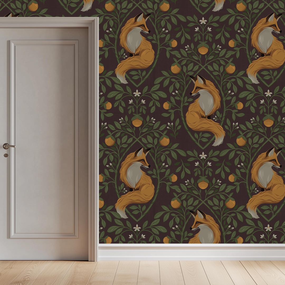 Whimsical Fox Wallpaper Mural | Peel and Stick, Cottagecore Nursery - Etsy