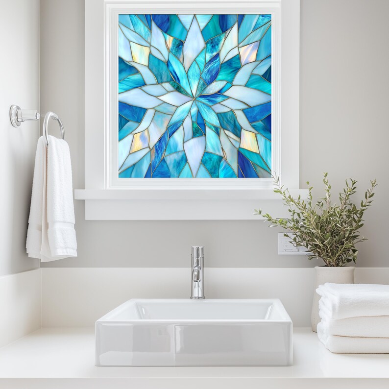 Snow Crystals Stained Glass Window Film | Privacy Decal, Reusable ...