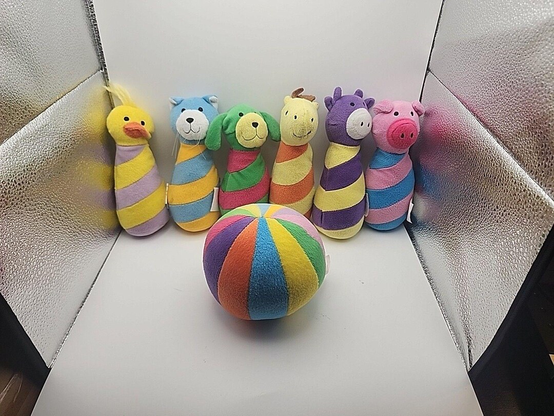 Vintage Lillian Vernon Kids Soft Bowling Set Animals Pins Ball Plush ...