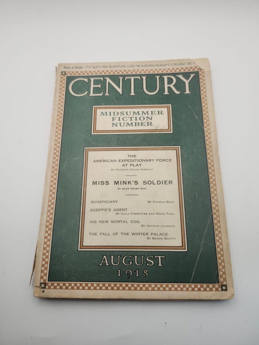 Century Magazine August 1918 Antique WWI Era Fiction Issue Tiffany & Co ...