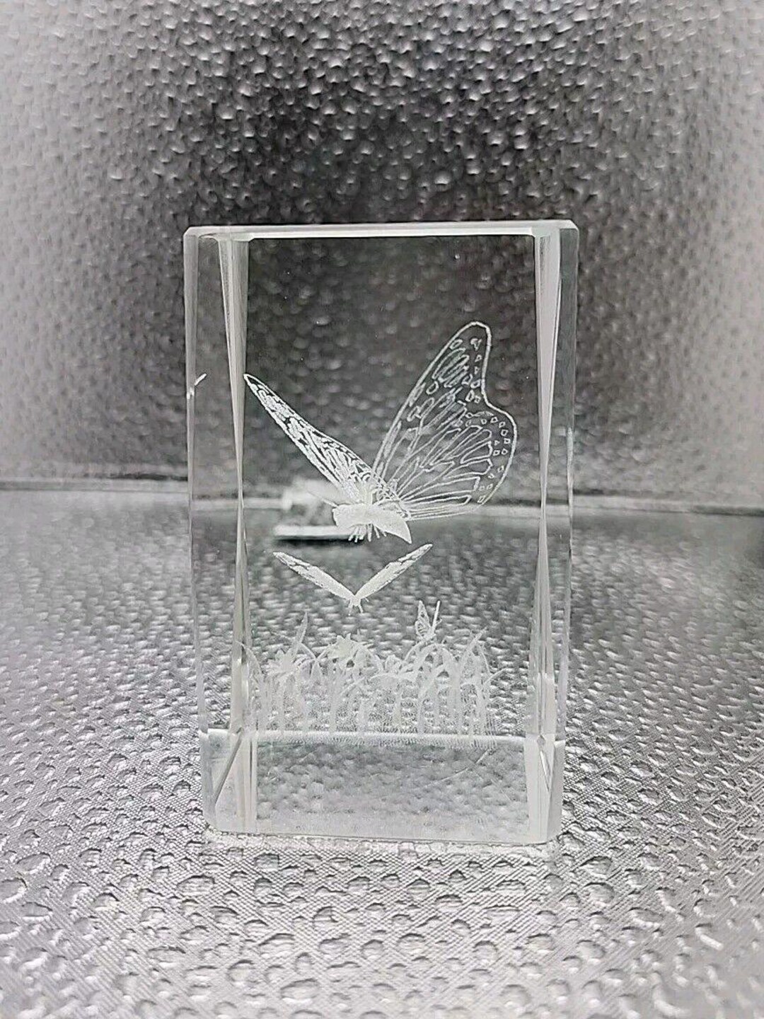 Vintage Butterflies 3D Laser Etched Crystal Glass Cube Paperweight ...