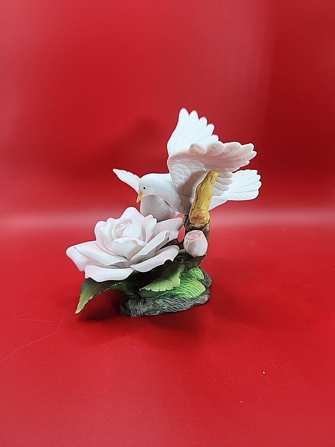 Vintage Porcelain Double Doves & White Rose Flower Collectible Figurine ...