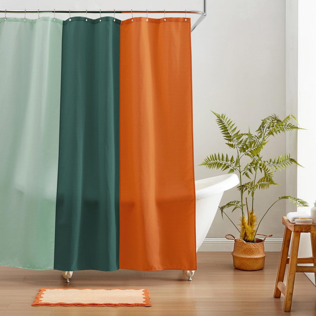 Anemona Shower Curtain – Colorblock Waffle Weave Shower Curtain, Hooks ...