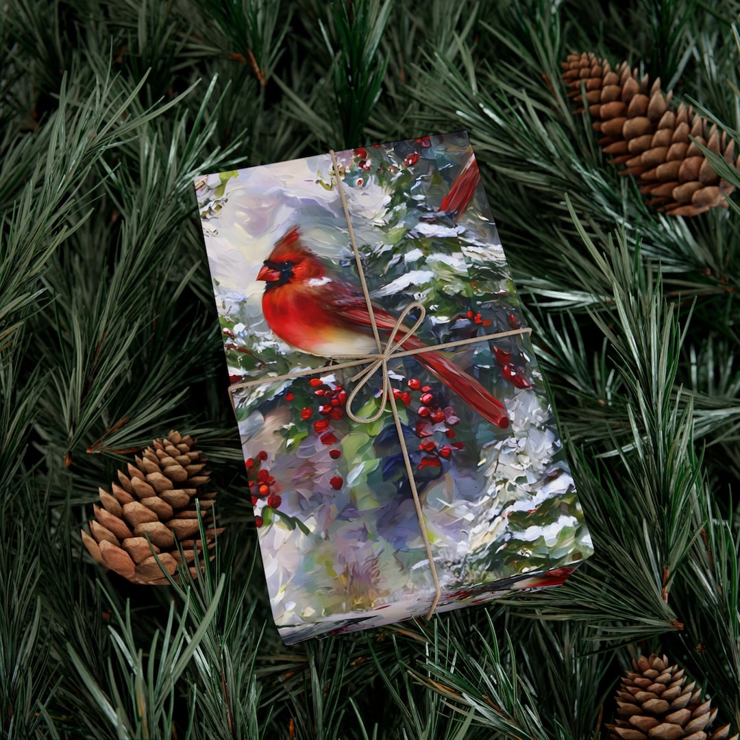 Christmas Cardinal Wrapping Paper - Festive Holiday Gift Wrap With ...