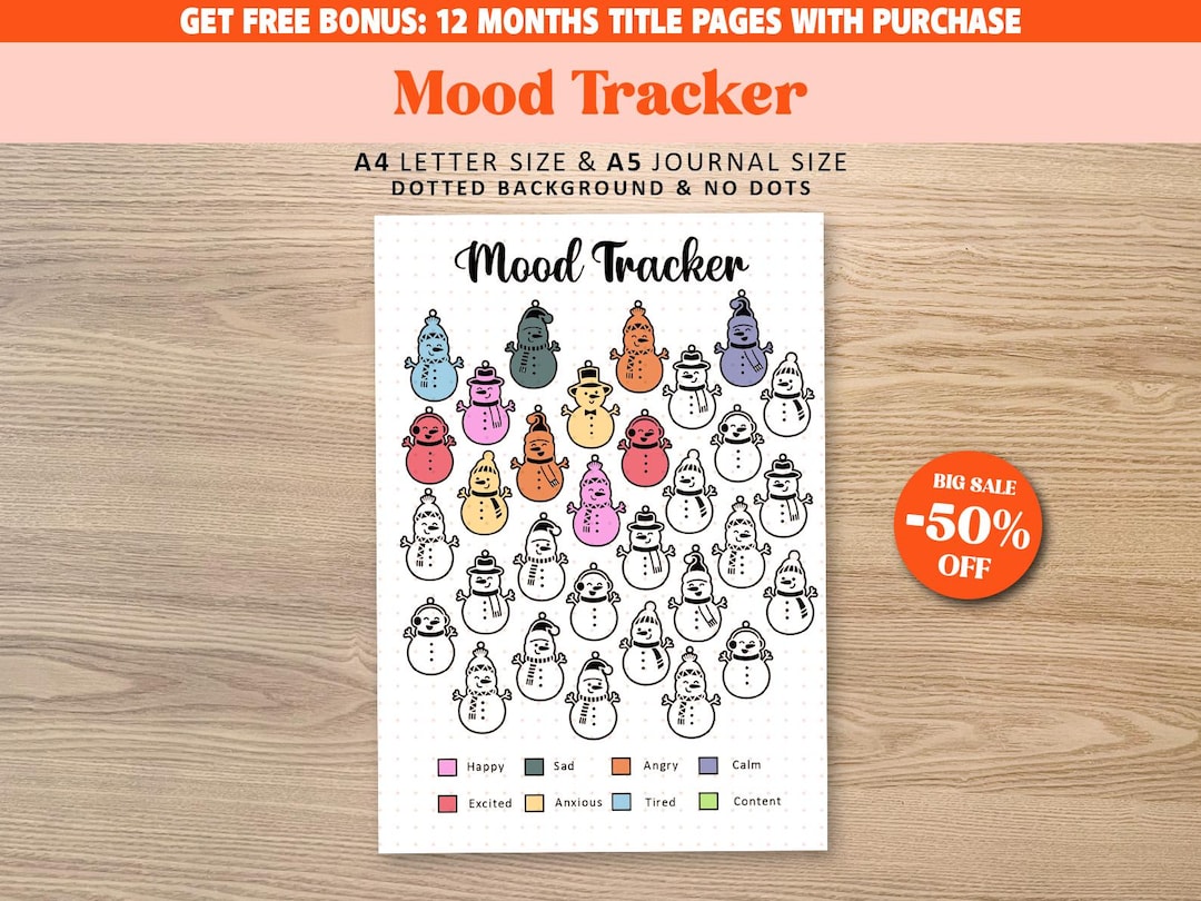 Snowman MOOD TRACKER, Printable Journal Page, Planner Page, Emotions ...
