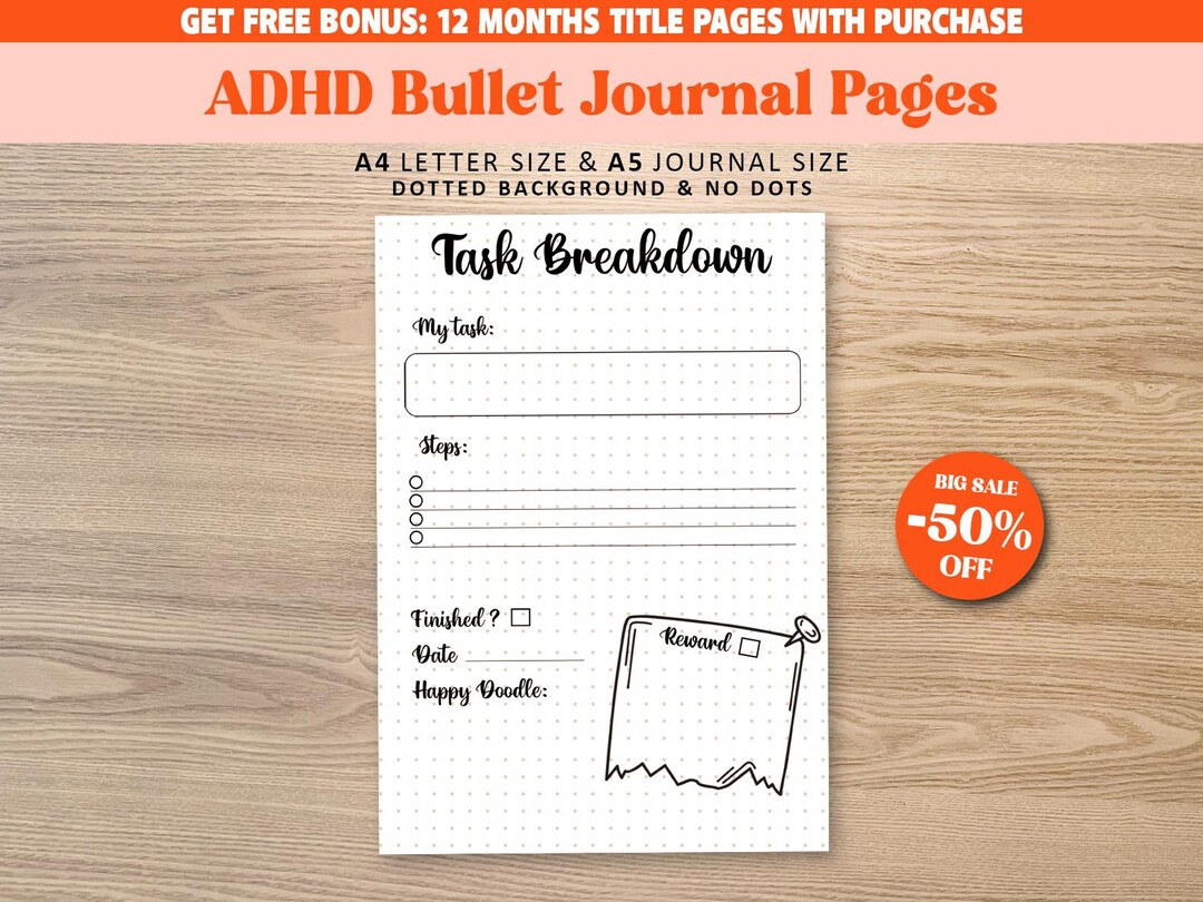 Adhd Task Breakdown Planner Overcome Overwhelm Adhd Bullet Journal