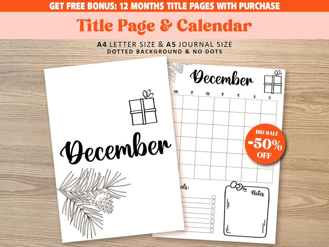 Printable December Title Page and Calendar December Cover Page Bullet ...