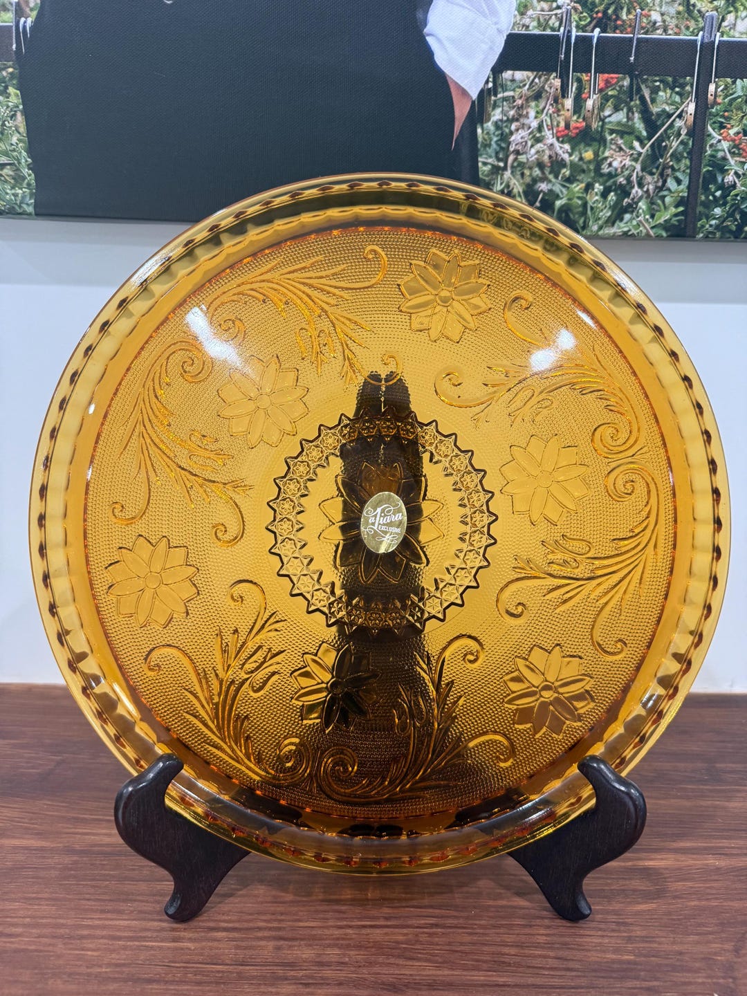 Indiana Glass Tiara Amber Daisy Pattern Serving Plate Decanter Tray 10 ...