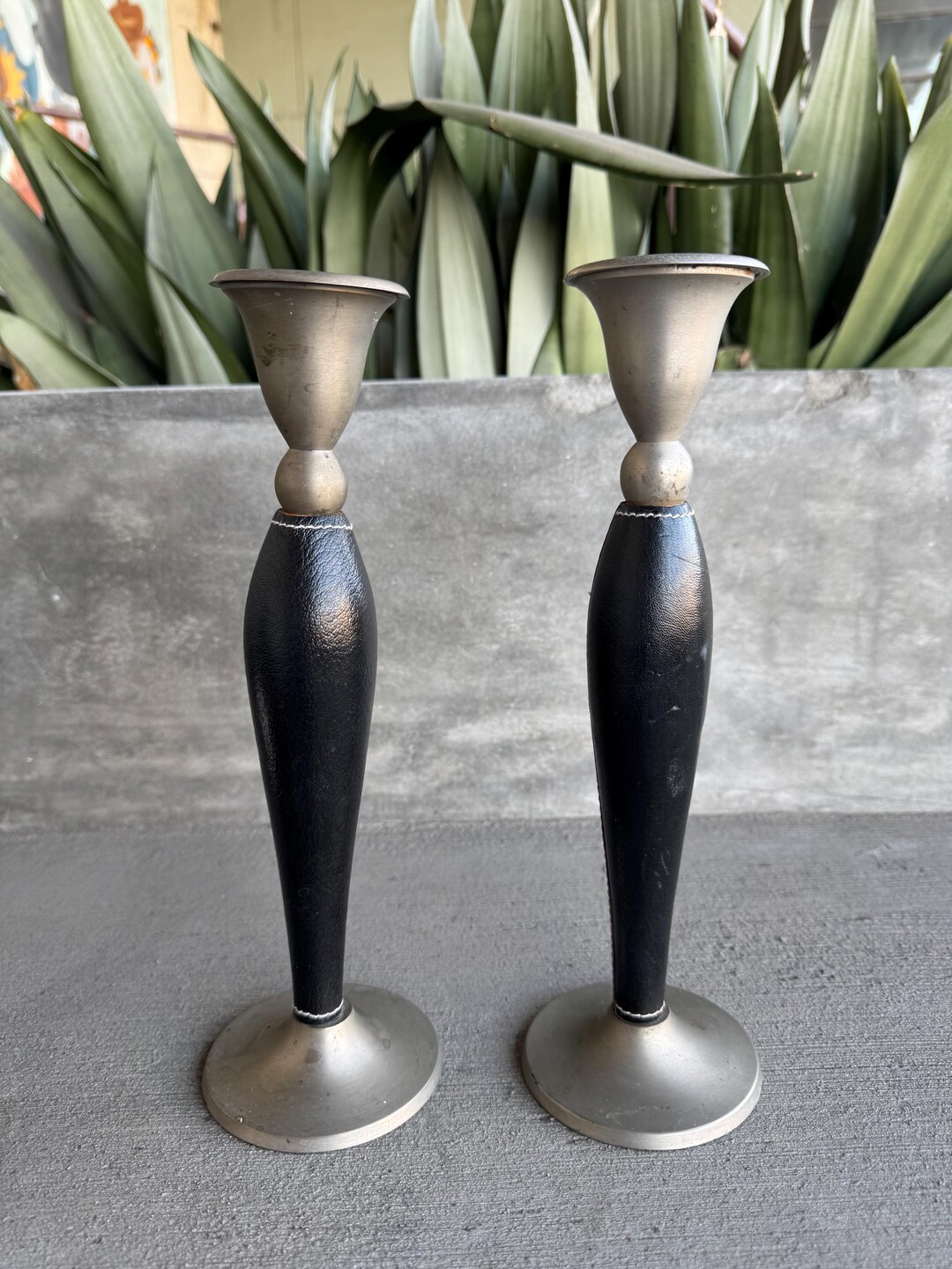Brass Leather-wrapped Stem Taper Candle Holders - Set of 2 - Etsy