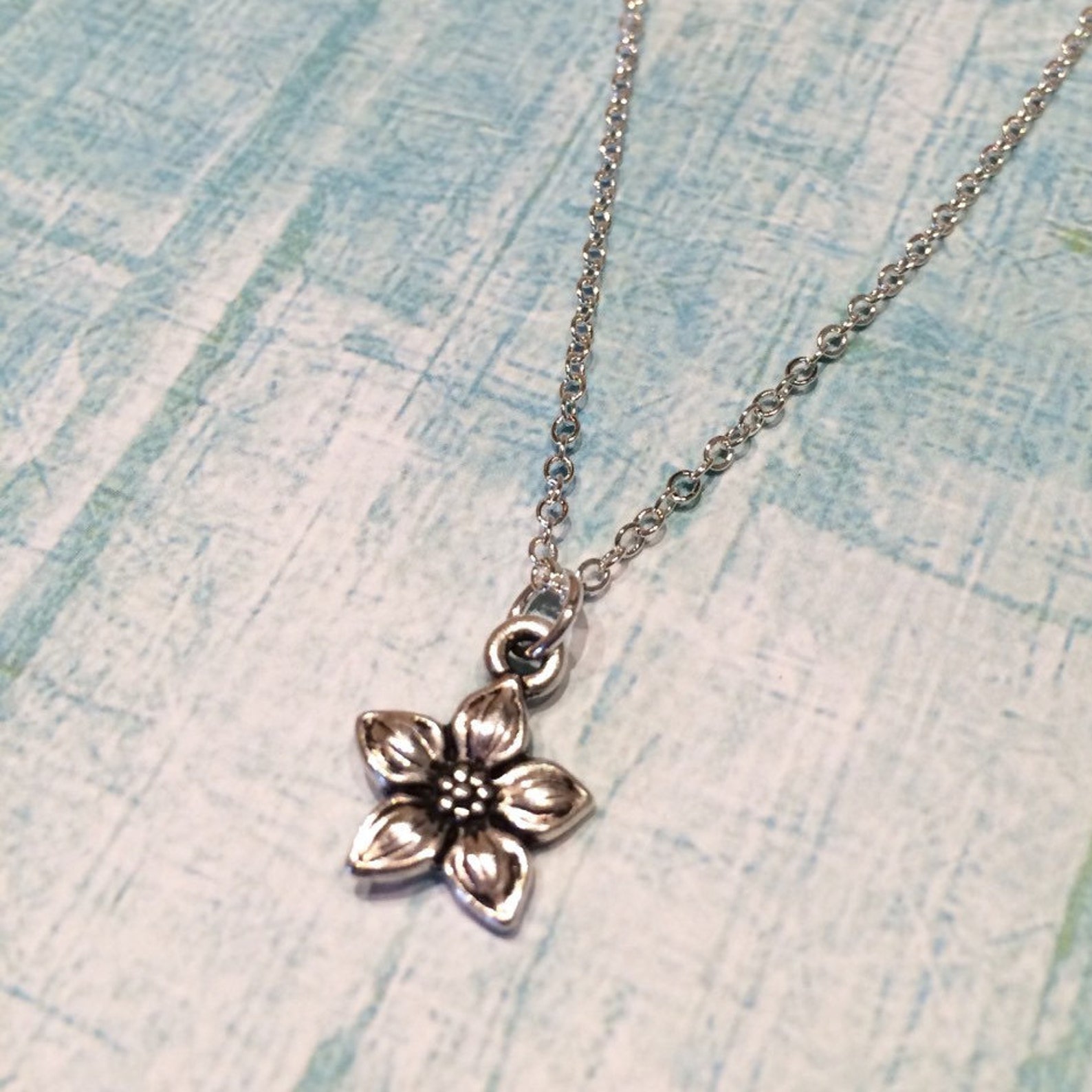 Jasmine Flower Necklace Small Silver Flower Jewellery | Etsy UK