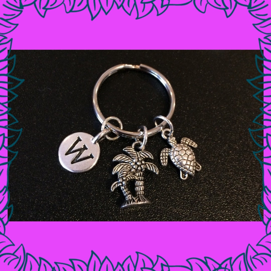 Summer Charm Keyring, Beach Palm Tree Charm, Turtle Charm Keychain ...