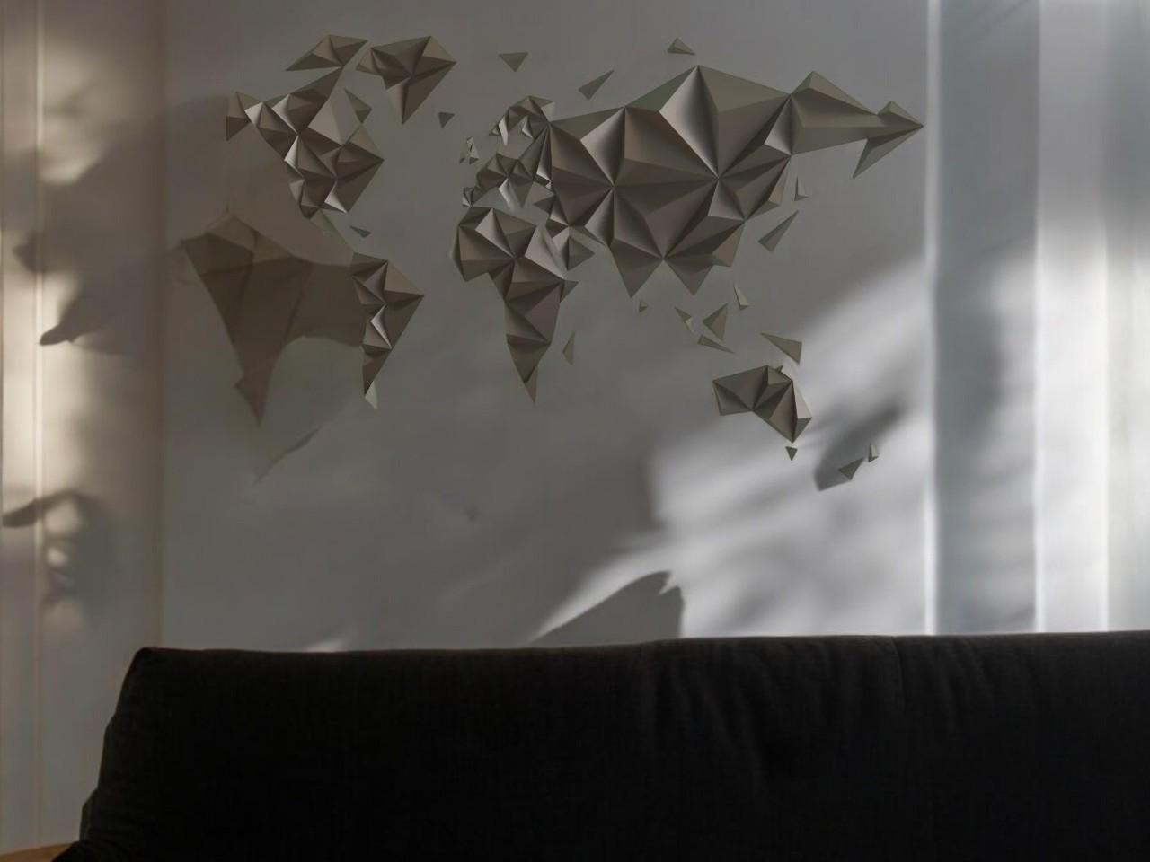 Modern 3D World Map Wall Art, Minimalist Geometric Wall Decor, 3D ...