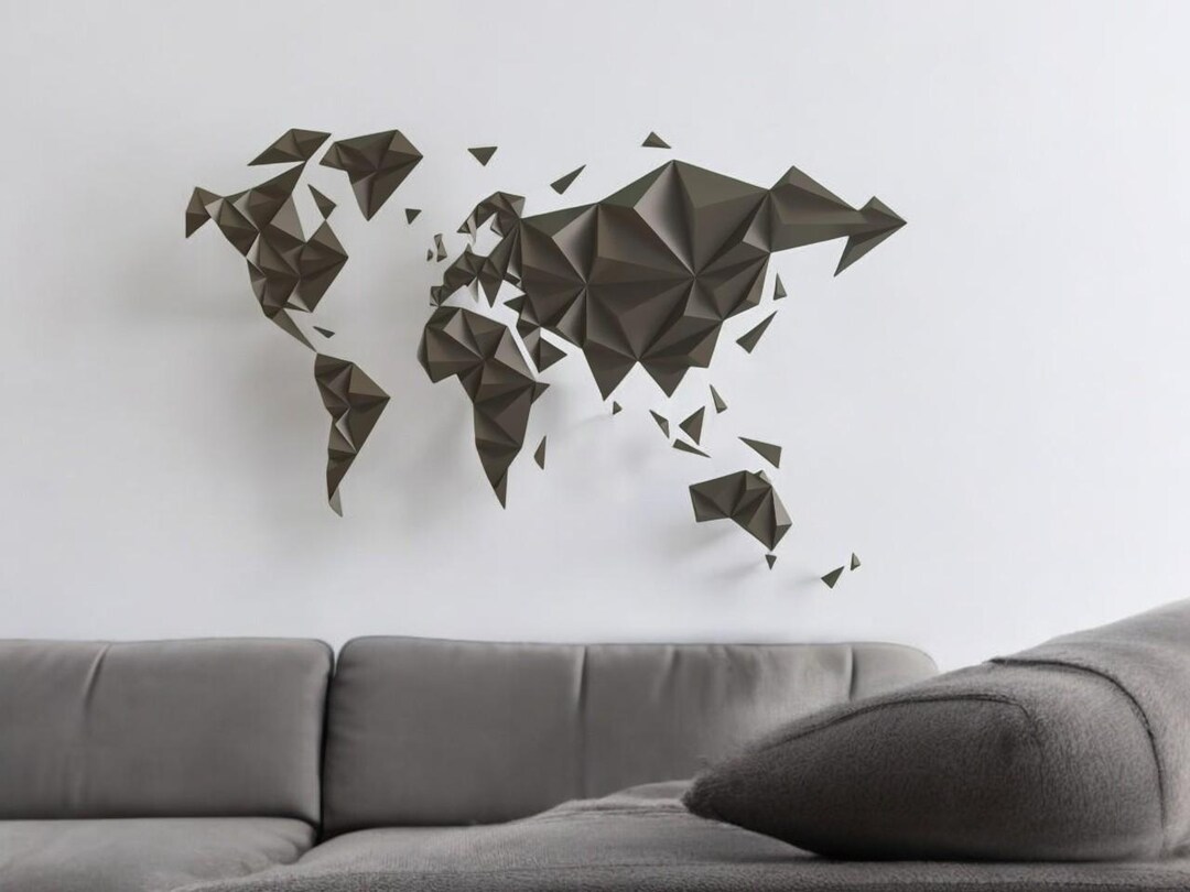 Modern 3D World Map Wall Art, Minimalist Geometric Wall Decor, 3D ...