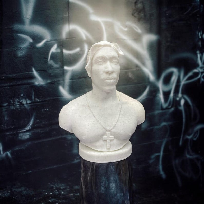 3D Printed Tupac Shakur Bust Minimalist White Sculpture Rap Icon Decor ...