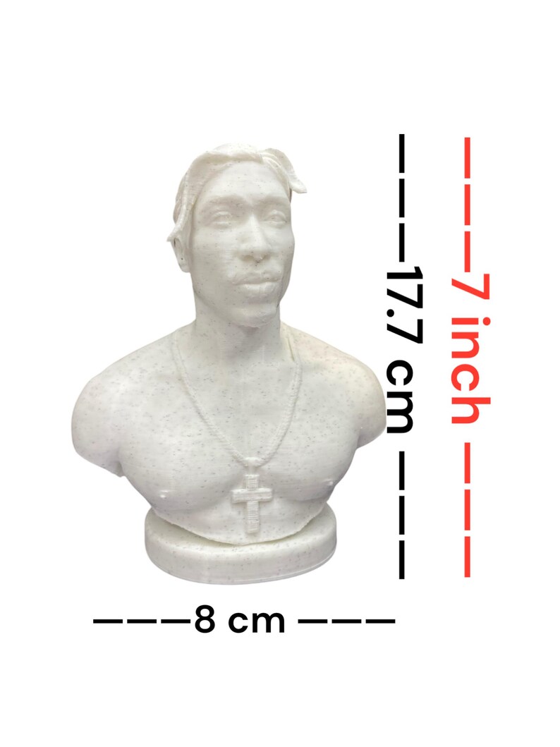 3D Printed Tupac Shakur Bust Minimalist White Sculpture Rap Icon Decor ...