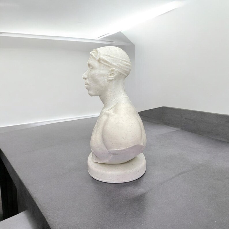 3D Printed Tupac Shakur Bust Minimalist White Sculpture Rap Icon Decor ...