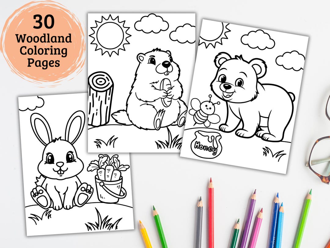 Woodland Animal Coloring Pages for Kids, 30 Printable Forest Friends ...