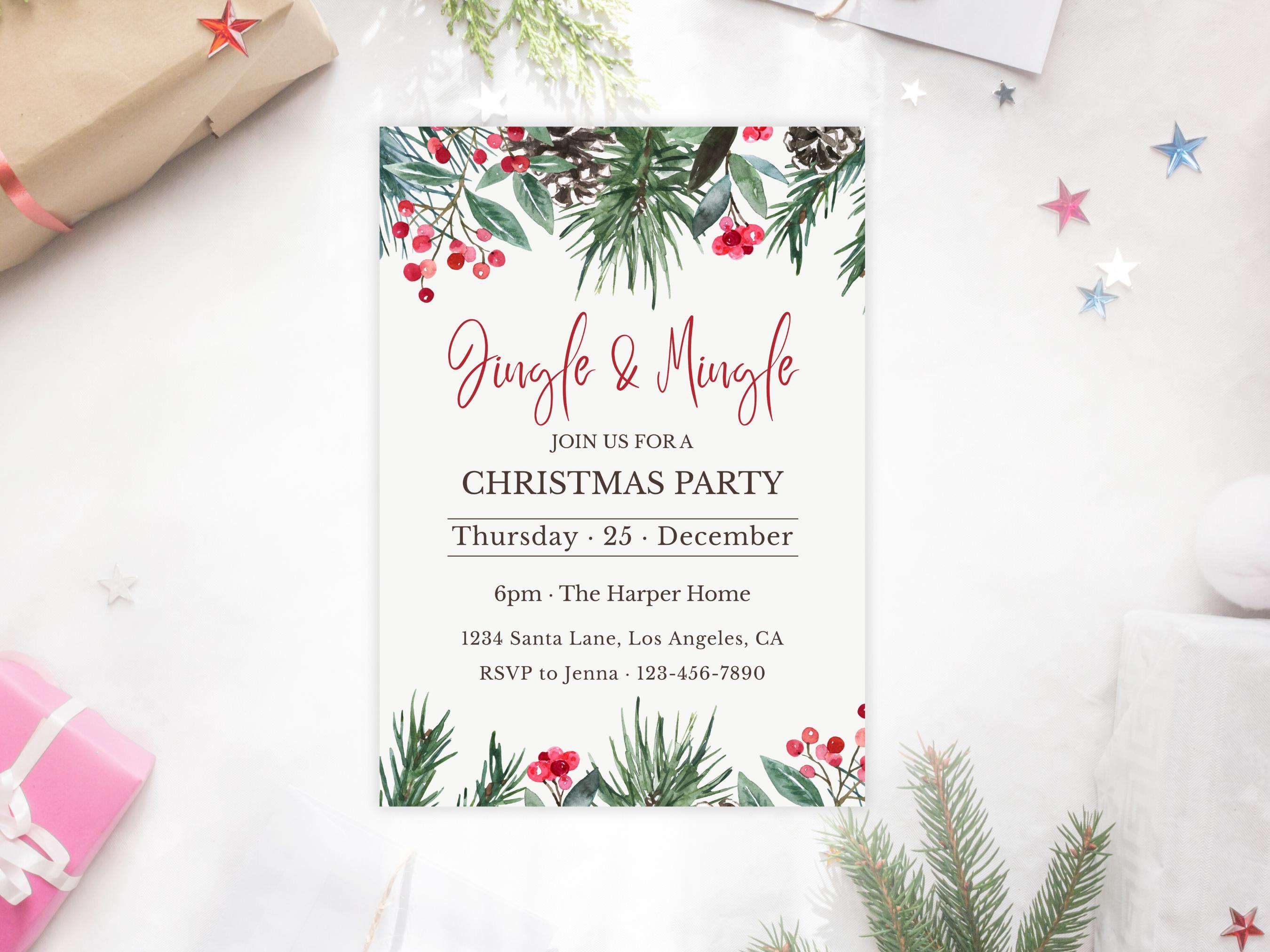 Christmas Party Invitation Template, Editable Holiday Dinner Invite ...