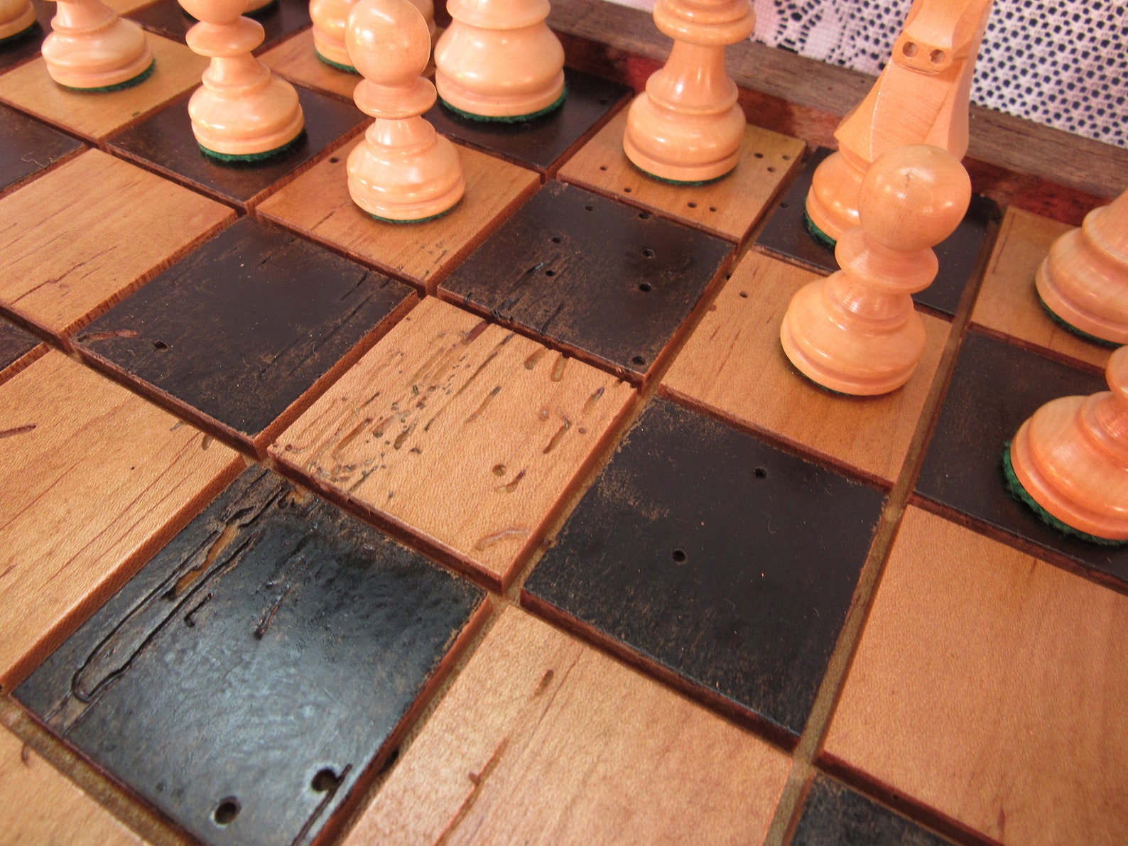 Ton of Worm Holes Chess Set in Reclaimed Wormy Chestnut Barn Wood Sku ...