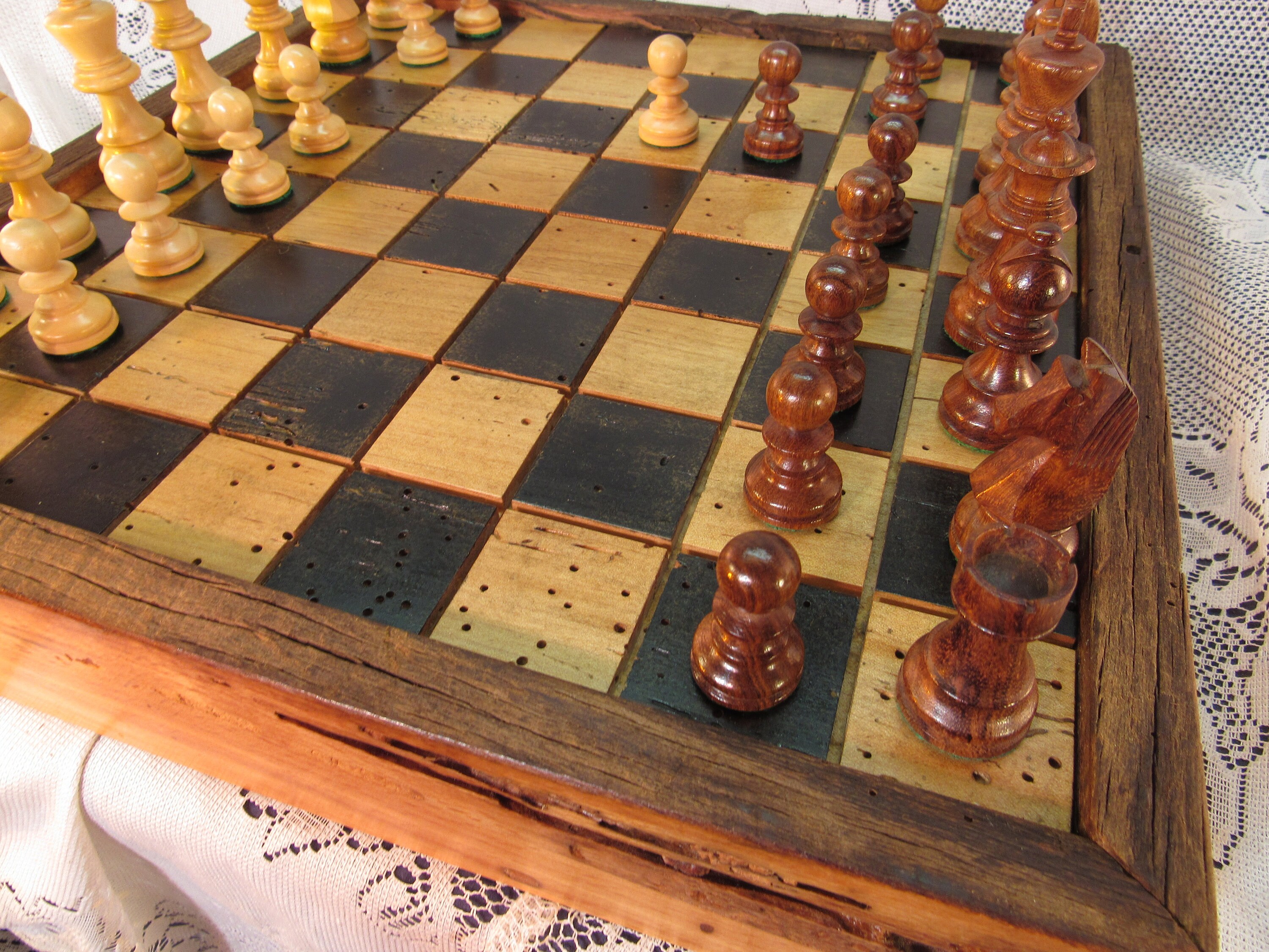 Ton of Worm Holes Chess Set in Reclaimed Wormy Chestnut Barn Wood Sku ...