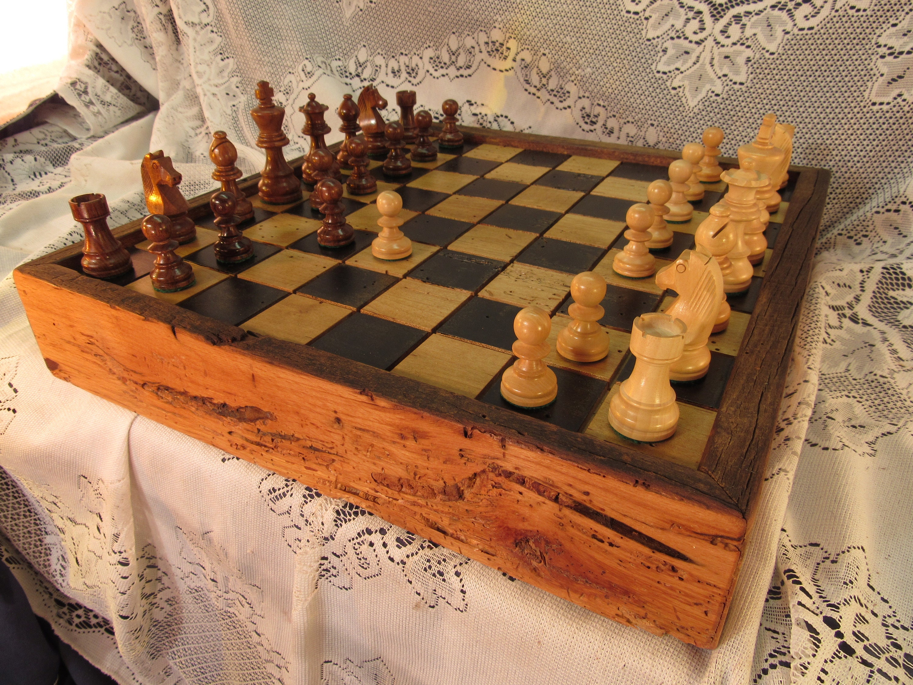 Ton of Worm Holes Chess Set in Reclaimed Wormy Chestnut Barn Wood Sku ...
