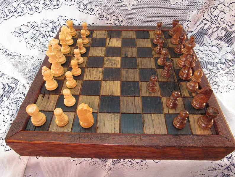 Chess Set in Reclaimed Barn Wood - Etsy