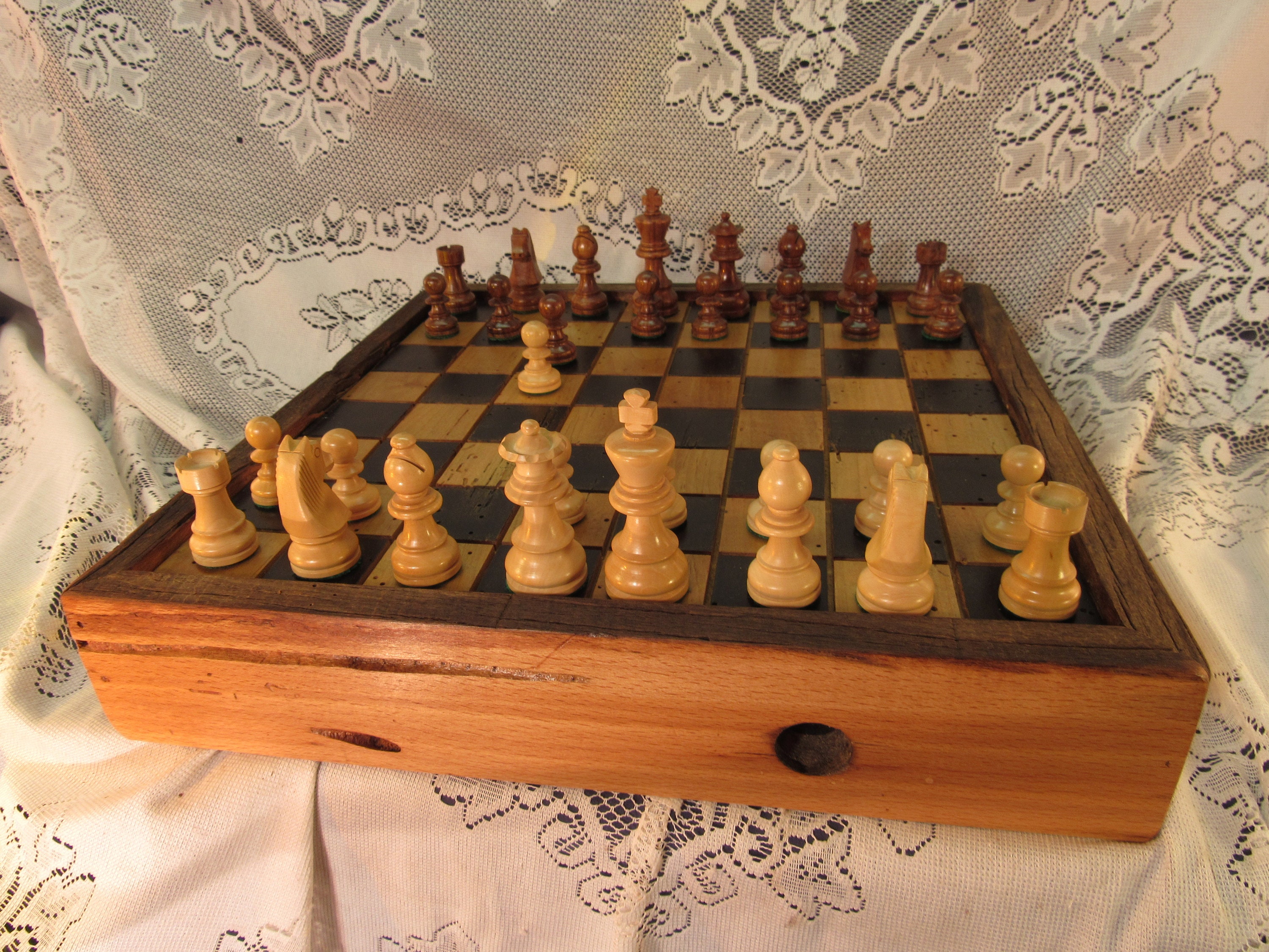 Ton of Worm Holes Chess Set in Reclaimed Wormy Chestnut Barn Wood Sku ...