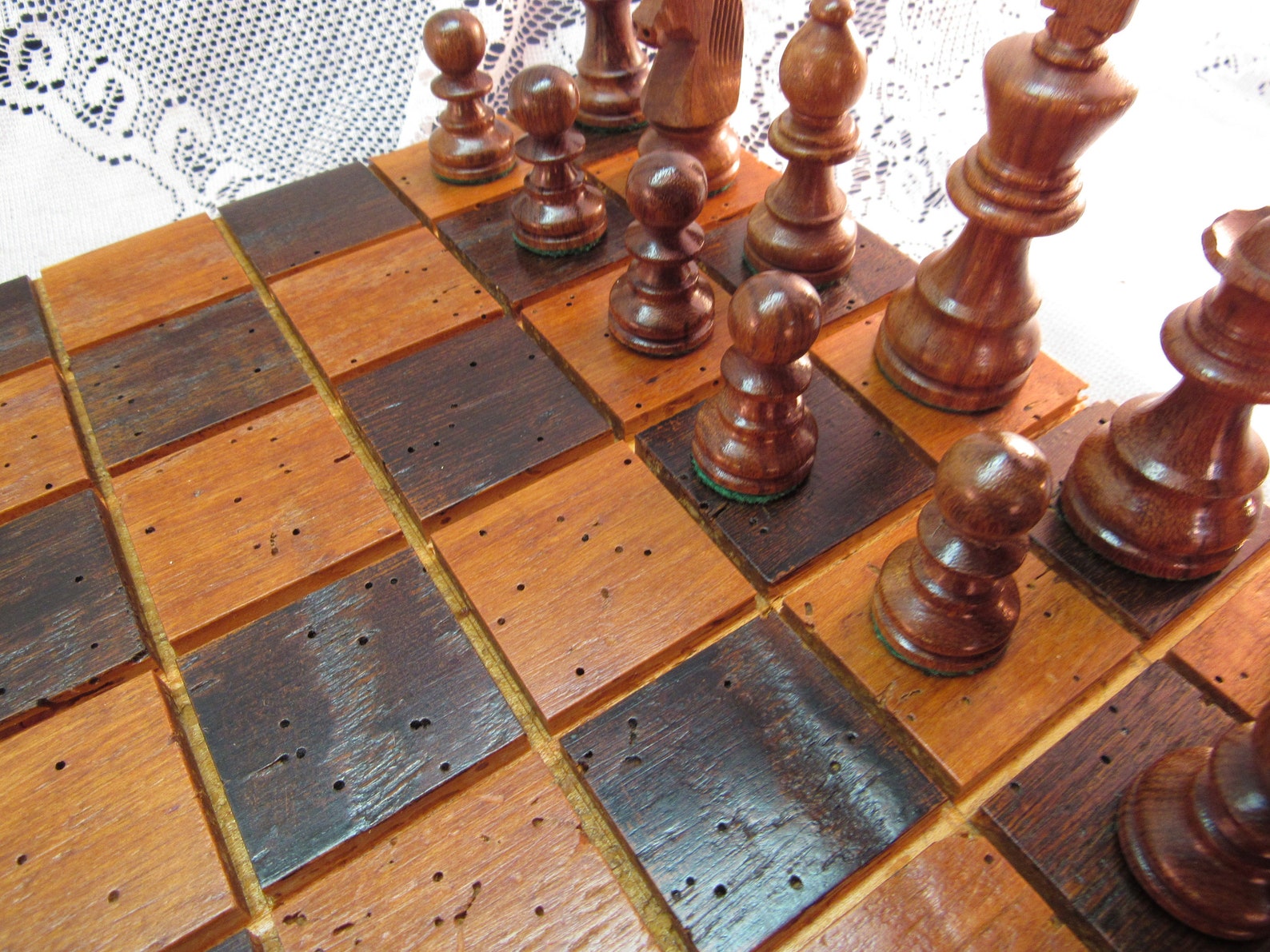 Thousands of Worm Holes Barn Beam HUGE CHESS SET in Wormy | Etsy