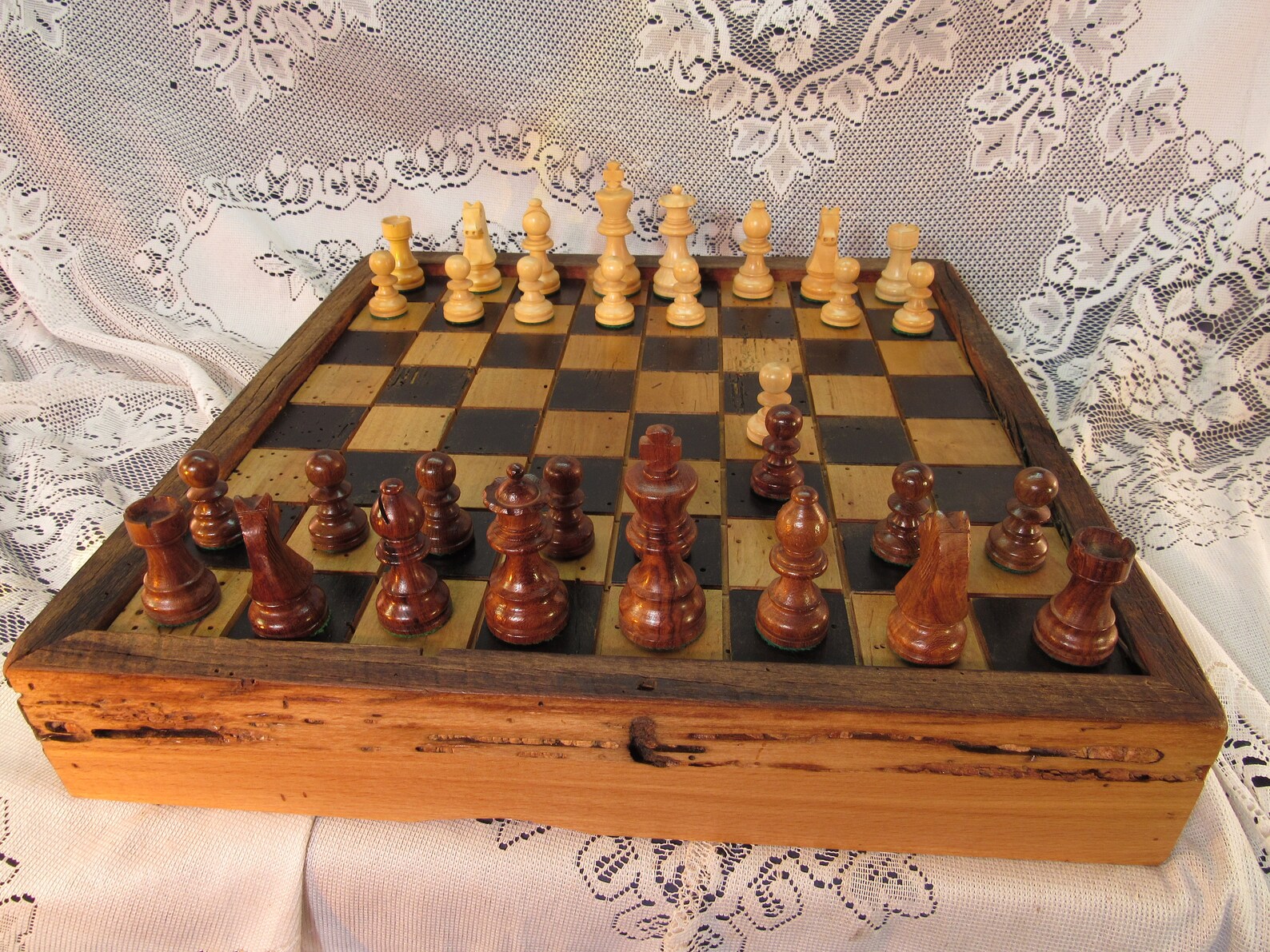 Ton of Worm Holes Chess Set in Reclaimed Wormy Chestnut Barn Wood Sku ...