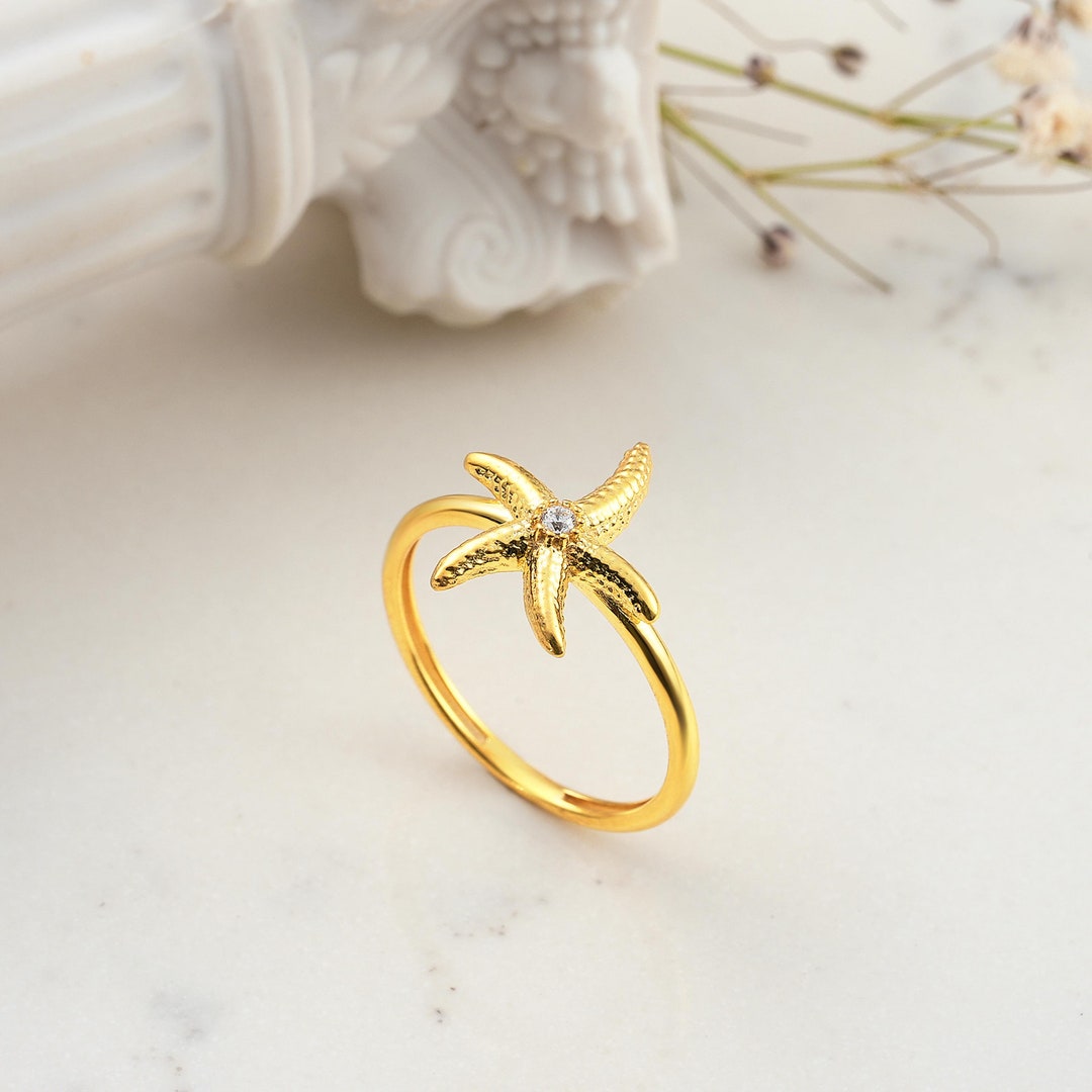 14K Solid Gold Starfish Ring: Handcrafted Ocean Jewelry - Etsy