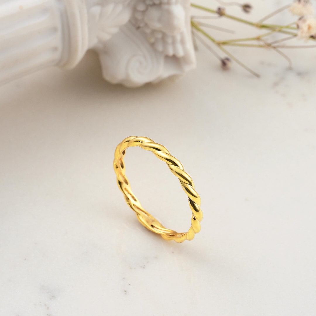 14K Solid Gold Twisted Rope Ring: Handcrafted Minimalist Band - Etsy