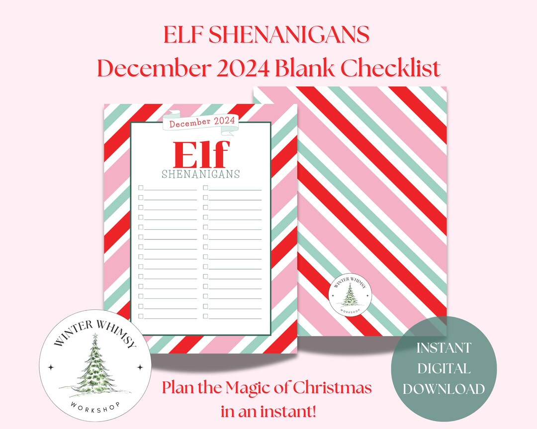 Printable Elf Shenanigans December 2024 Checklist | Holiday Elf ...