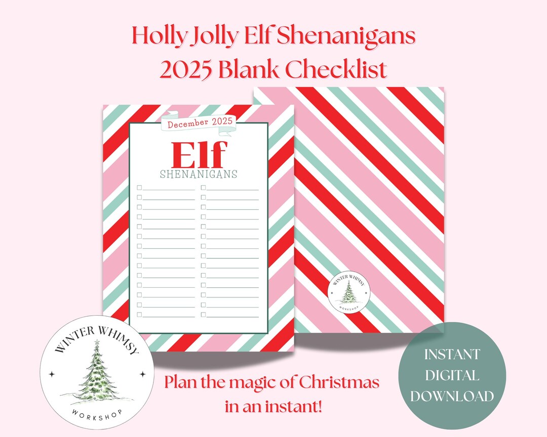 Printable Elf on the Shelf 2025 Holly Jolly Shenanigans Blank Christmas ...