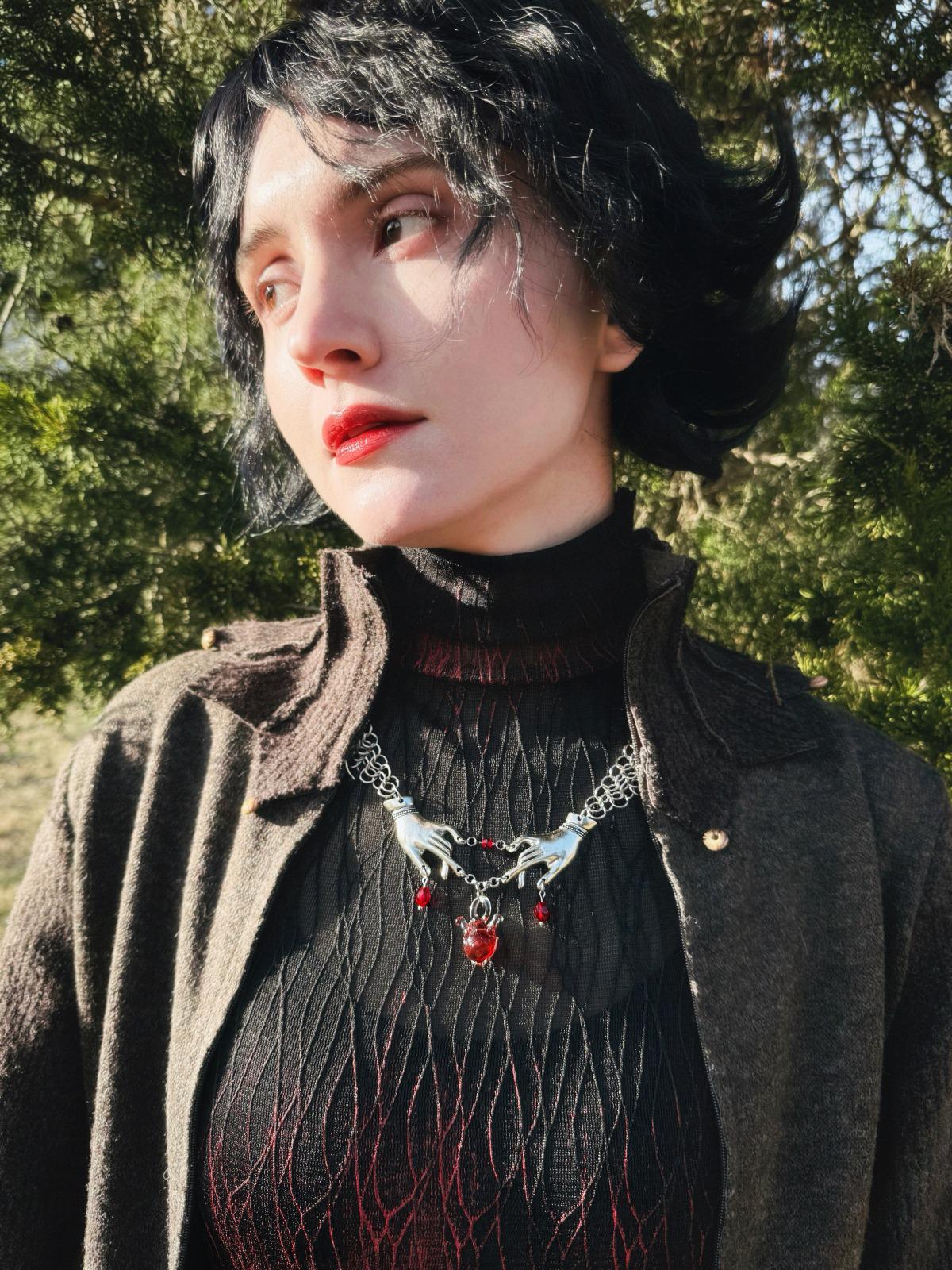 Gothic Chainmail Collar, Victorian Mourning Hands Necklace With ...