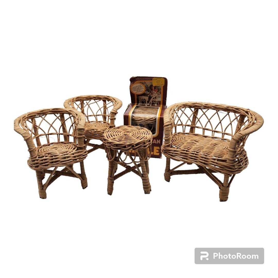 1976 Nasta Toys Real Rattan Settee Armchair Table Lot Scaled for 12 ...