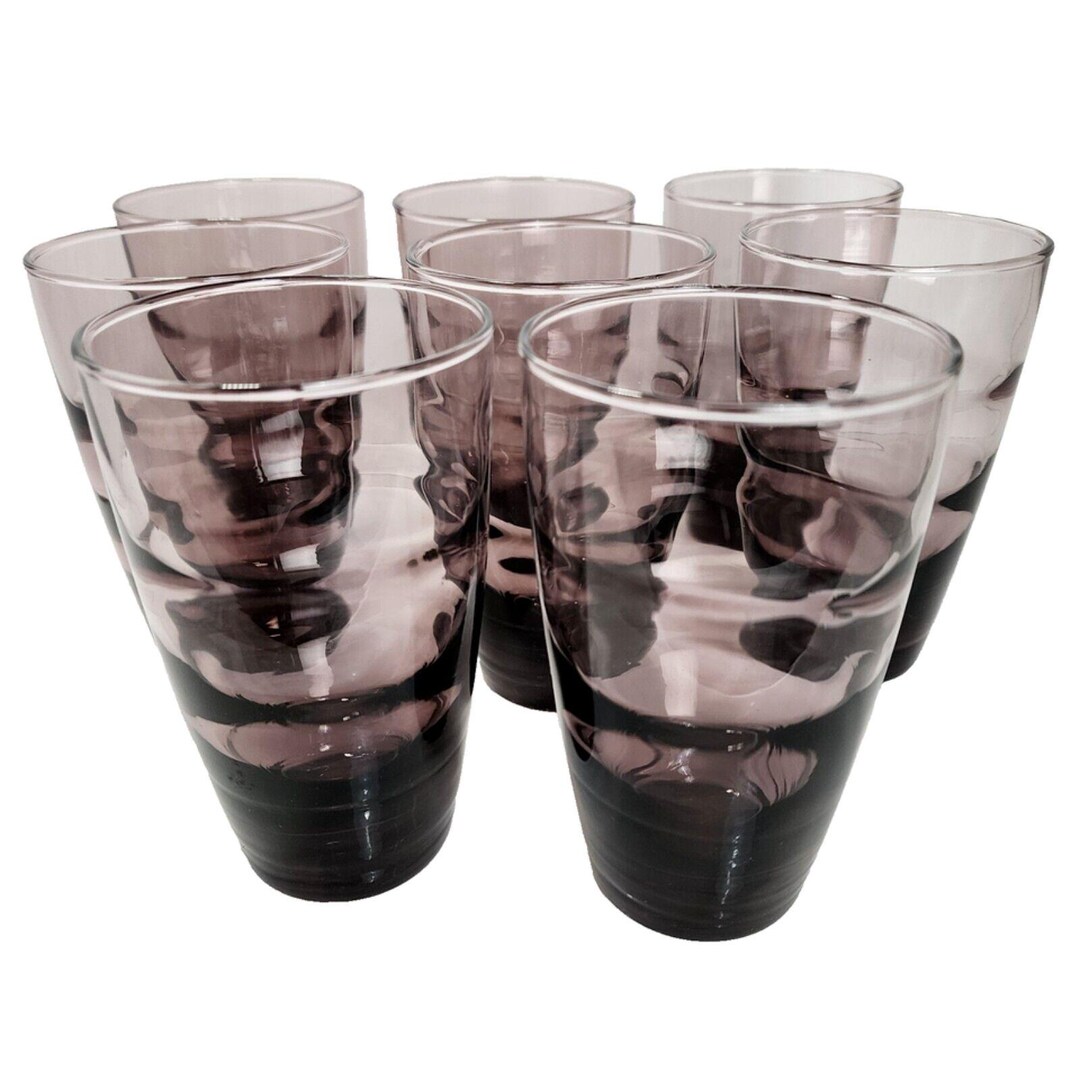 Set of 8 Libby Saturn Optic Purple Amethyst Tumbler Glass Barware 14oz ...